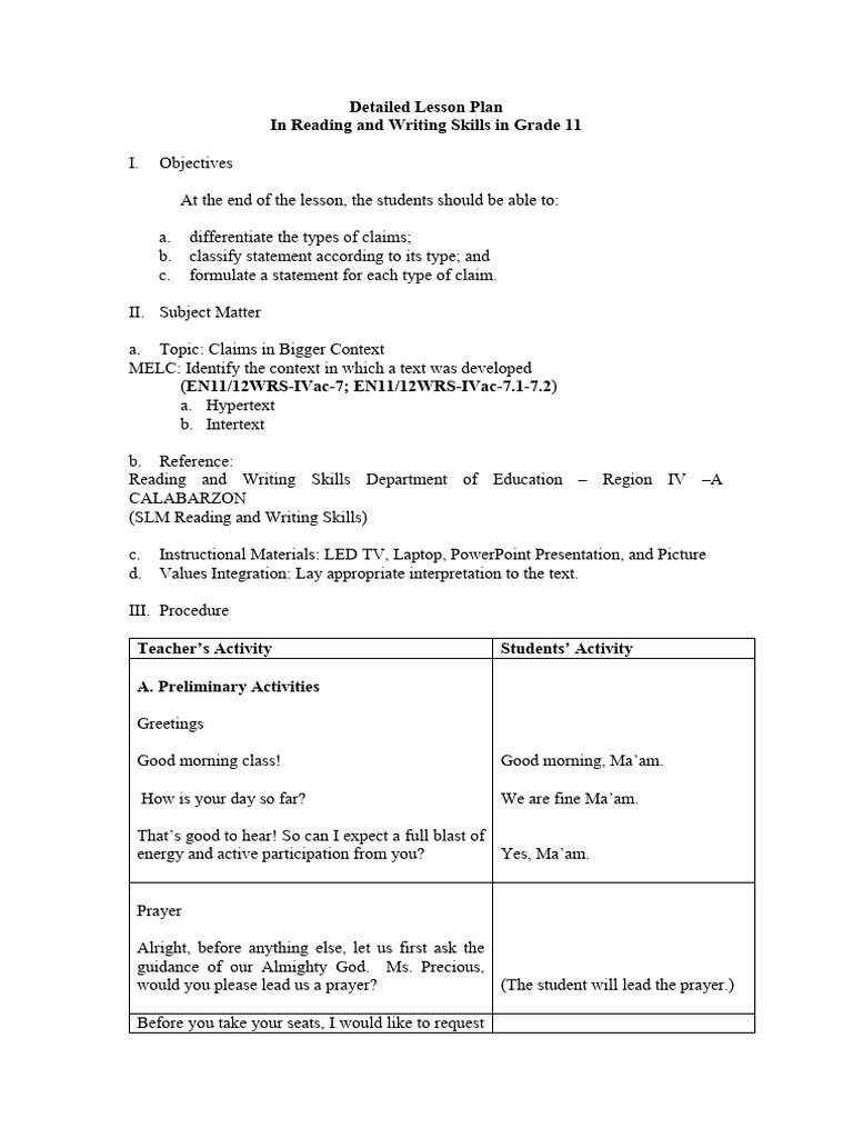 Detailed Lesson Plan Q4 Week 1 | Download Free PDF | Hypertext