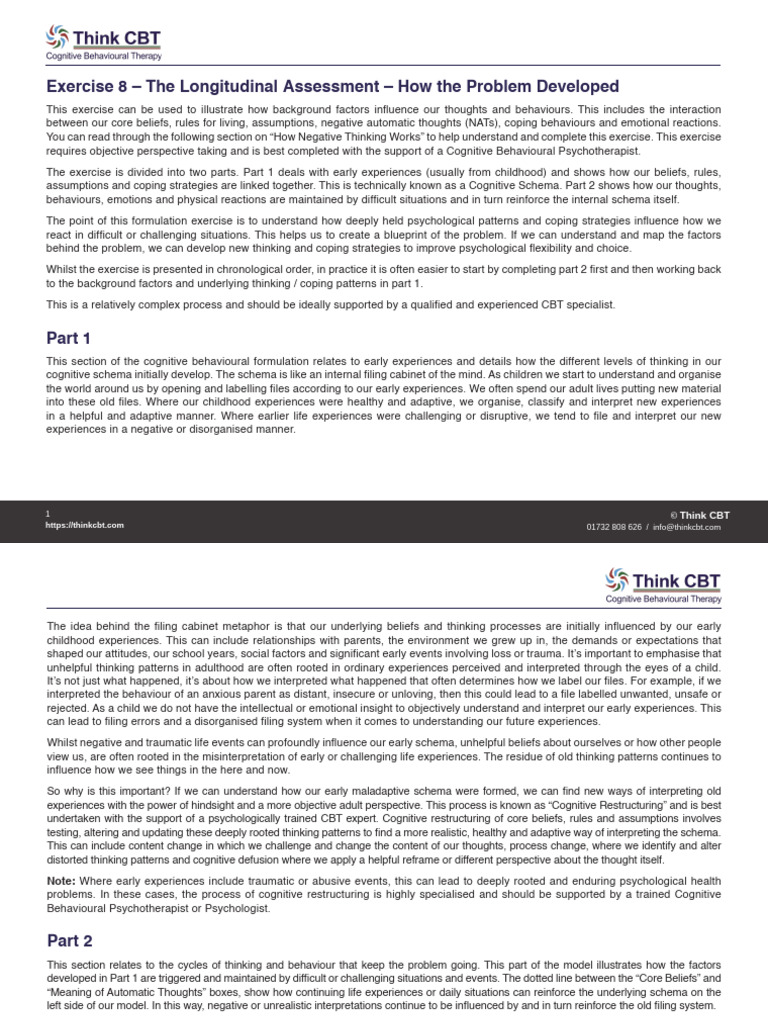 Think CBT Exercise 8 - Longitudinal Formulation V10 | PDF | Thought ...