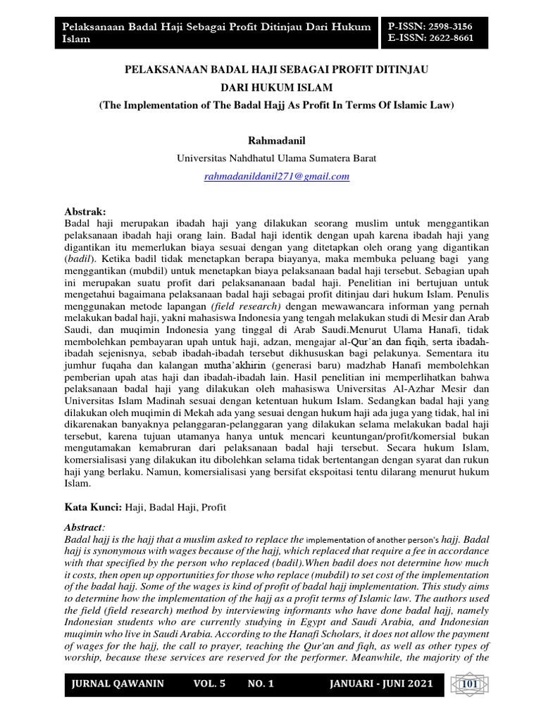 Pelaksanaan Badal Haji Sebagai Profit Ditinjau Dari Hukum Islam | PDF