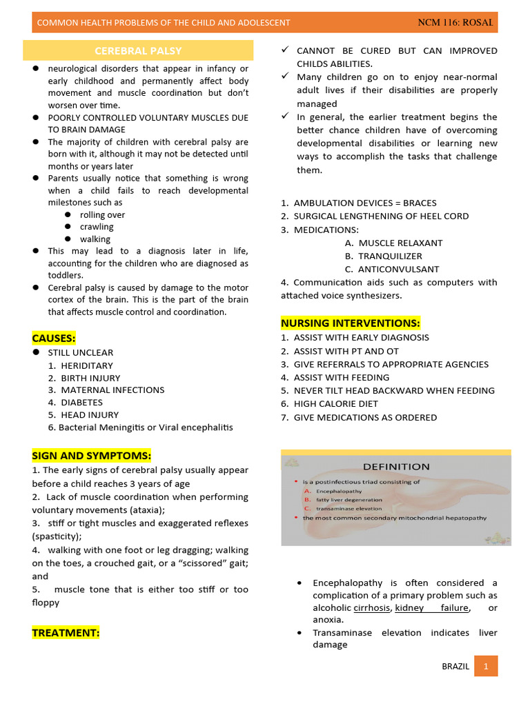 Common Health Problems of The Child and Adolescent | PDF | Bleeding | Cerebral Palsy