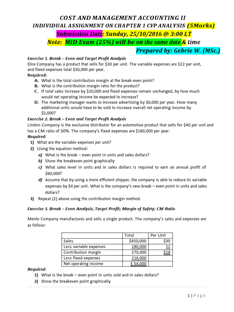 Cost II Individual Assignment On CH 1 CVP Analysis-5 | PDF | Economics ...