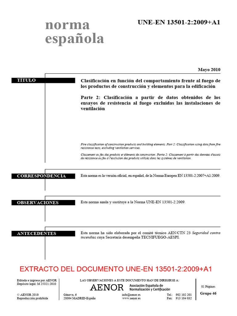 Norma Español La: UNE-EN 1350 1-2:2009+A1 | PDF | pared | edificio