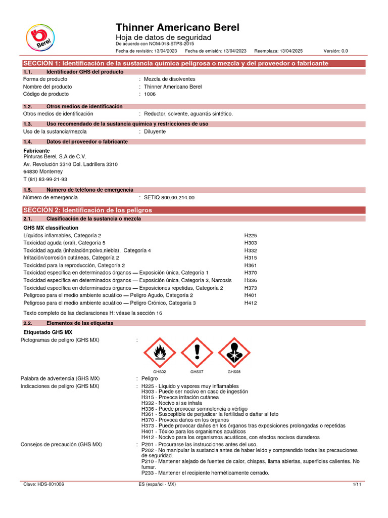 Hds Thinner Americano Berel 1006 | PDF | Química