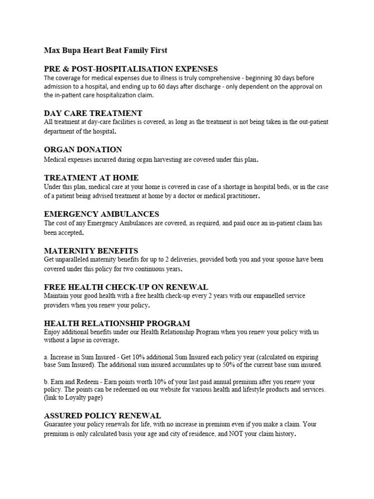 Max Bupa Heart Beat Family First | PDF | Patient | Hospital