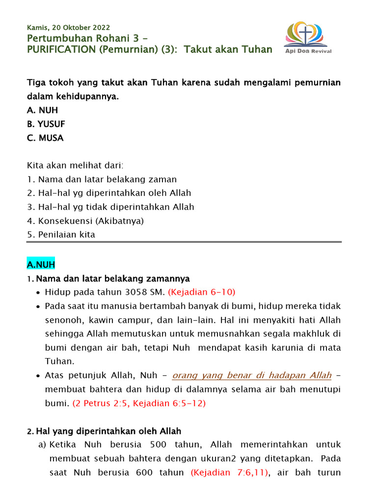 Pertumbuhan Rohani 3 (Purification) - Takut Akan Tuhan (Peserta) | PDF