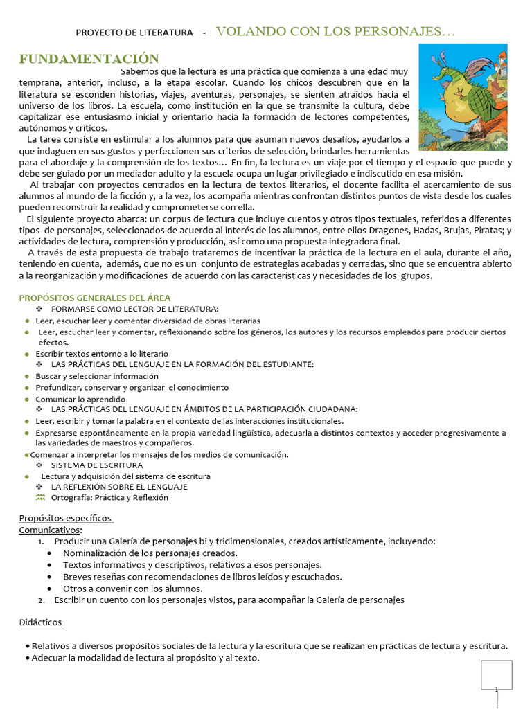 Proyecto de Lectura: Personajes Literarios | PDF | Escritura | Comunicación