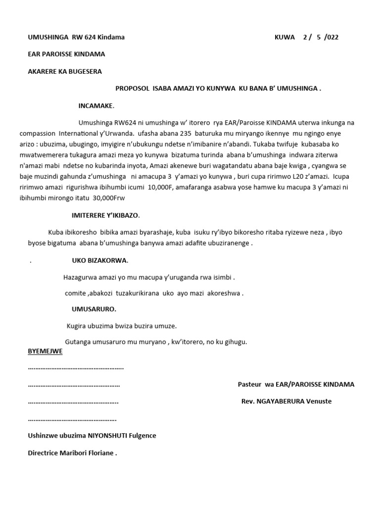 Amazi n'Imiti ku Bana b'Umushinga RW624 | PDF | Wellness