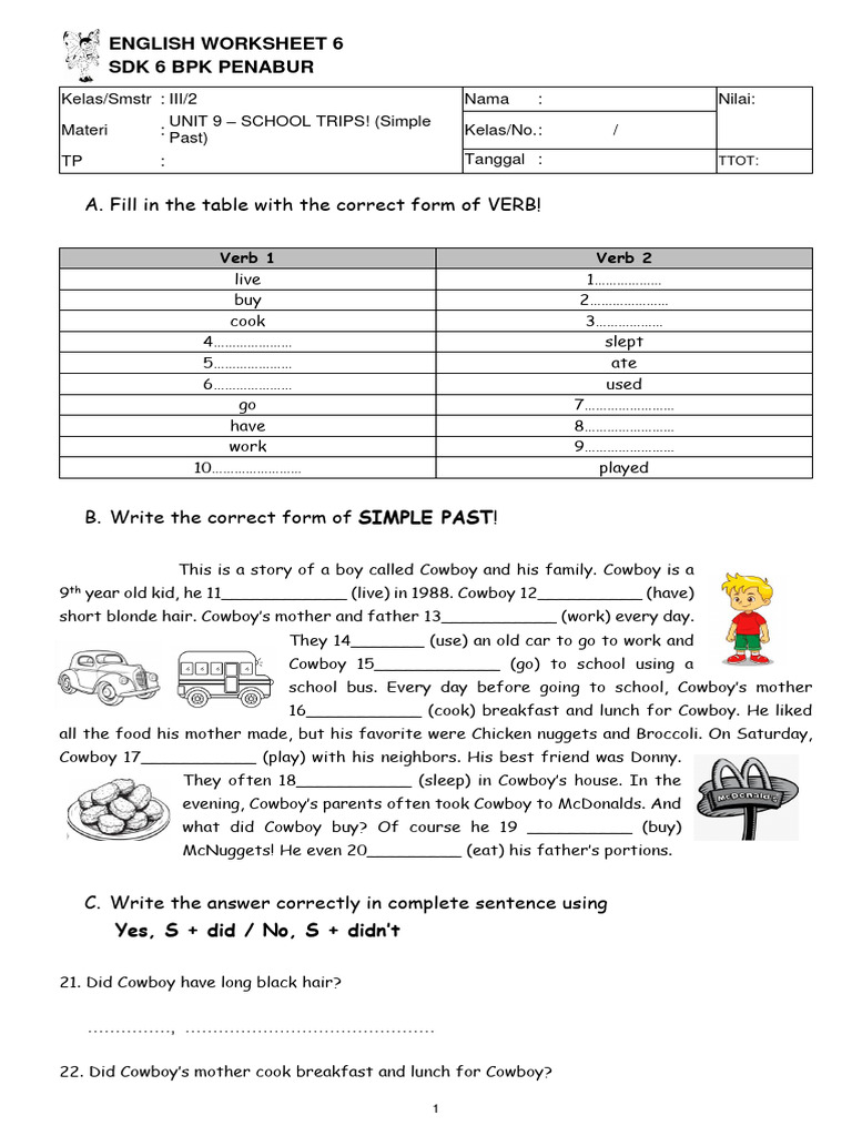 English Worksheet 6 - 3rd - Copy 240522 072712 | PDF | Linguistics ...