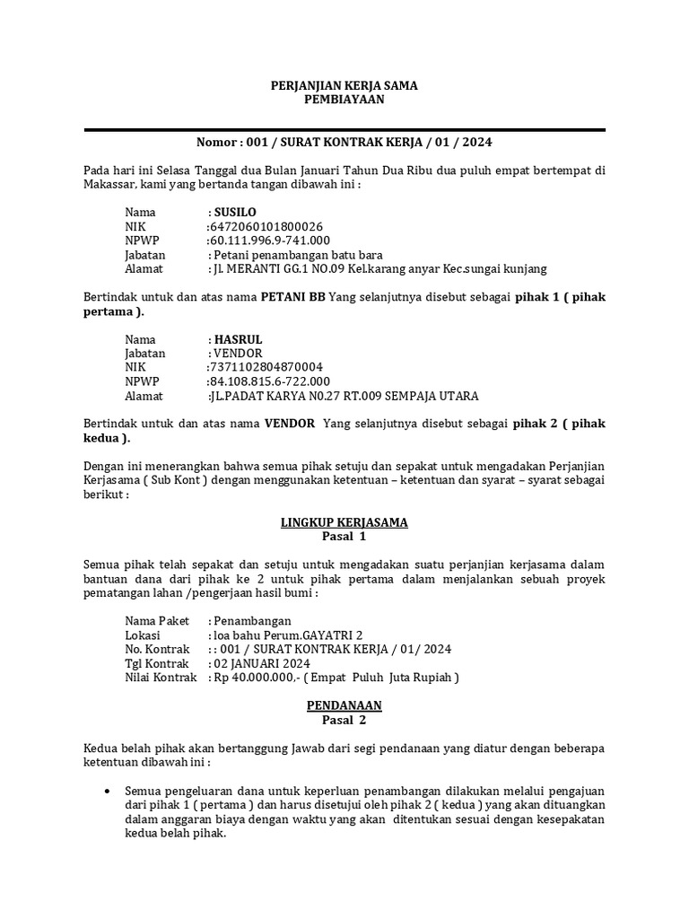 Kontrak Vendor | PDF