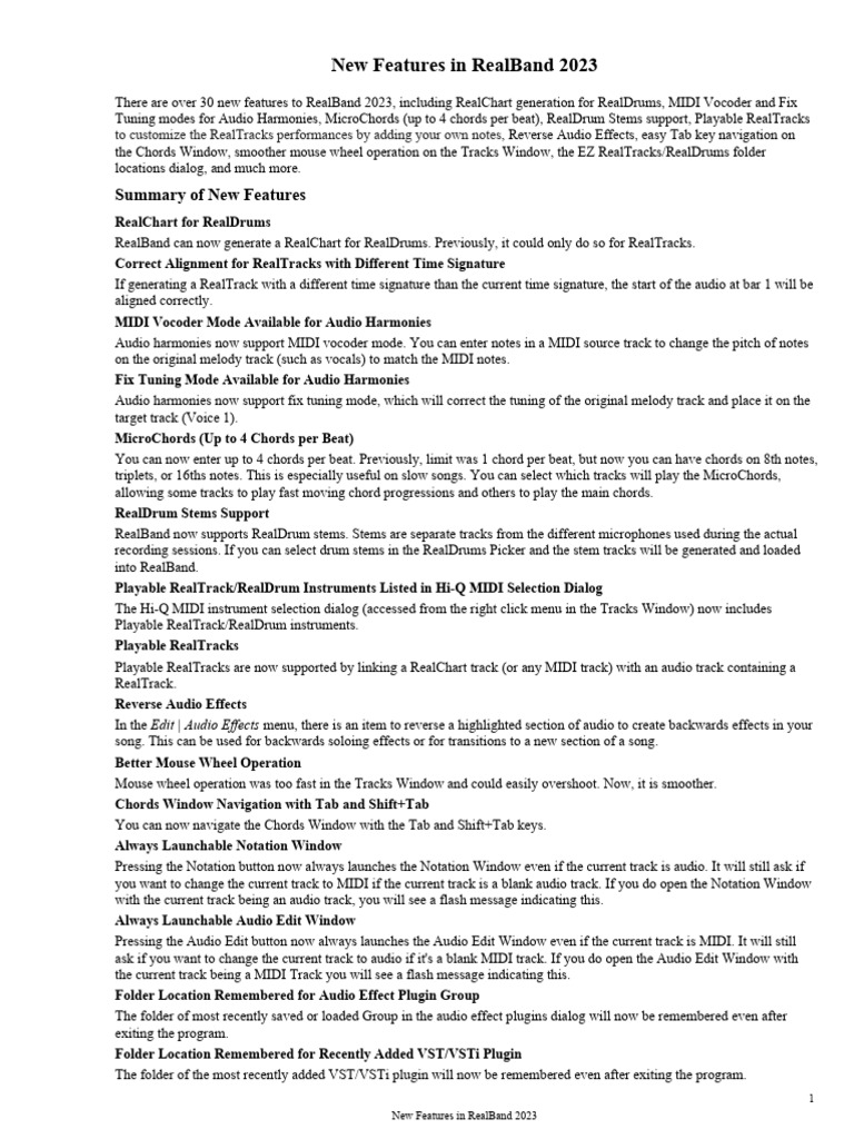 RealBand 2023 New Features Guide | PDF | Harmony | Menu (Computing)