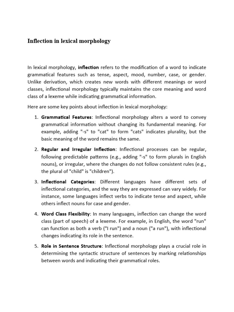 Inflection in Lexical Morphology | PDF