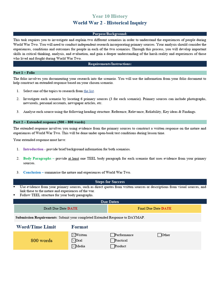 Task Sheet WW2 Inquiry | Download Free PDF | Experience | Information
