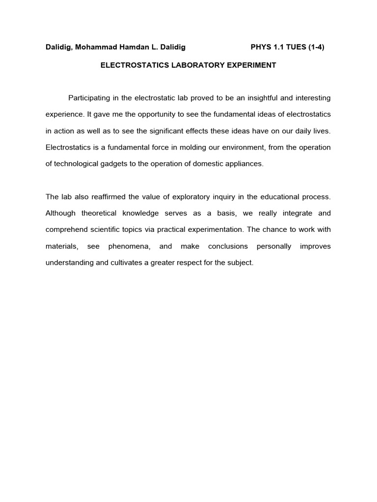 Electrostatics Laboratory Experiment | PDF Electrostatics Laboratory Experiment | PDF