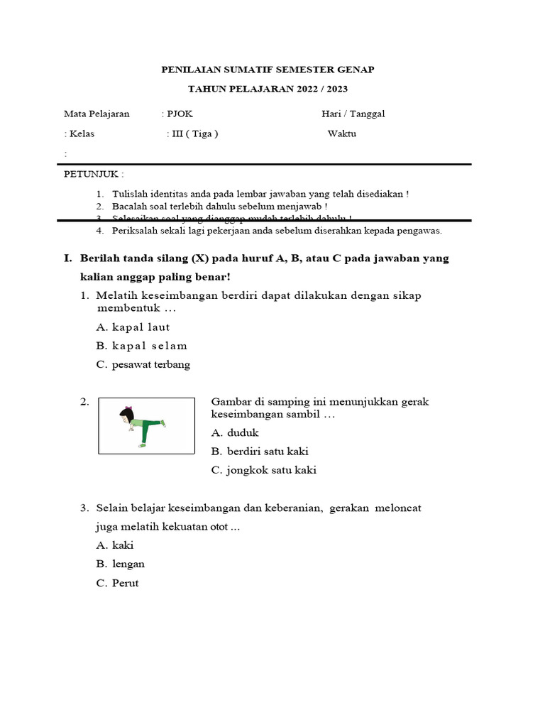 Penilaian Sumatif PJOK Kelas 3 Semester Genap | PDF