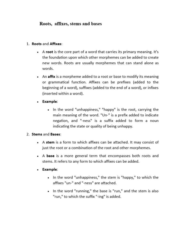 Roots, Affixes, Stem and Bases | PDF