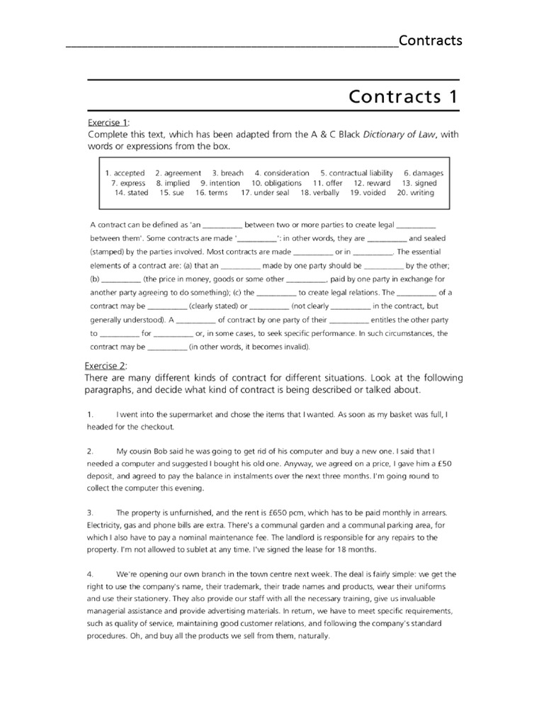 Contracts - Vocabulary Practice | PDF