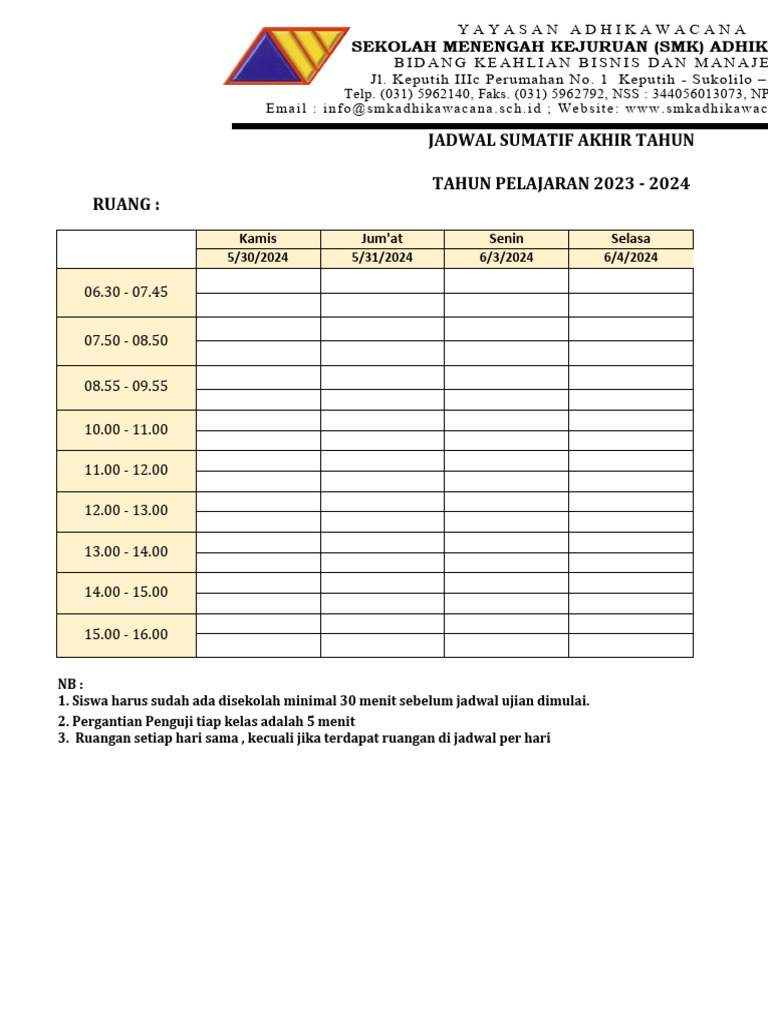 Jadwal SAS Kelas Genap 2024 | PDF