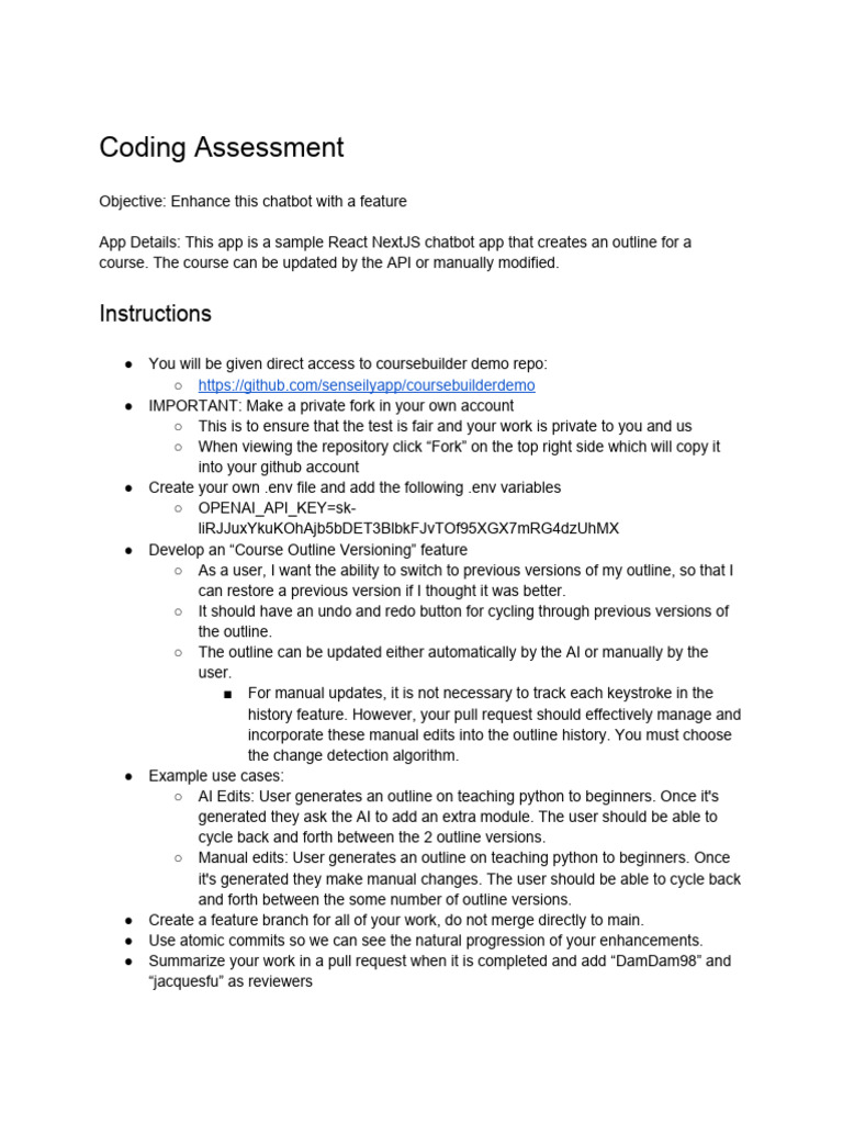 SimpleNight Coding Assessment | PDF | Version Control | Computer Programming