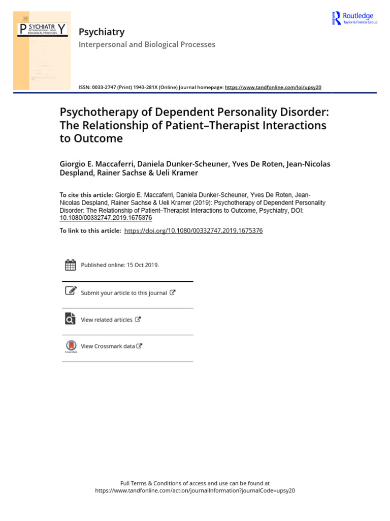 Psychotherapy of Dependent Personality Disorder | PDF | Psychotherapy ...