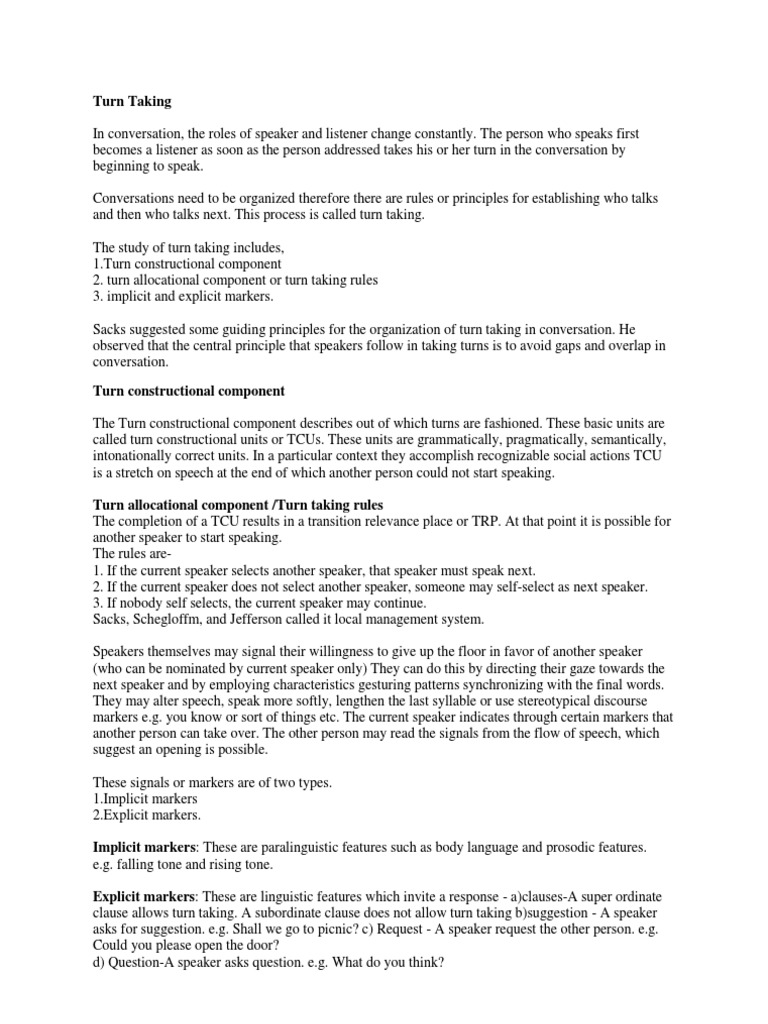 Turn Taking | PDF | Human Voice | Oral Communication