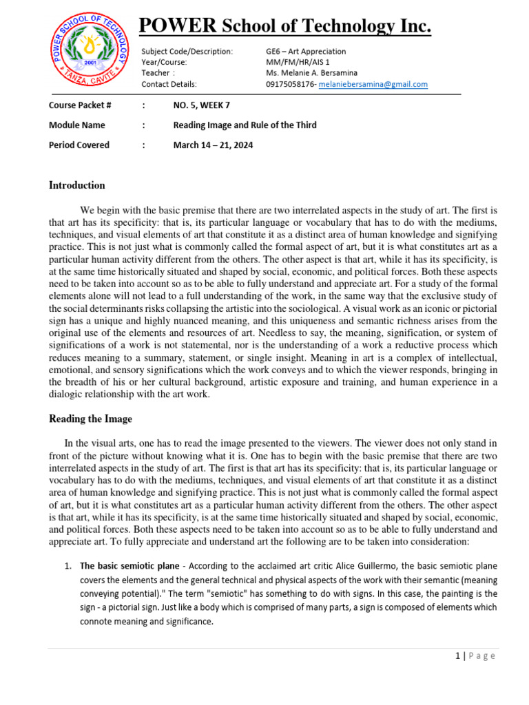 Module 5 Reading Image and Rule of the Third | PDF | Liberal Arts Education Module 5 Reading Image and Rule of the Third | PDF | Liberal Arts Education