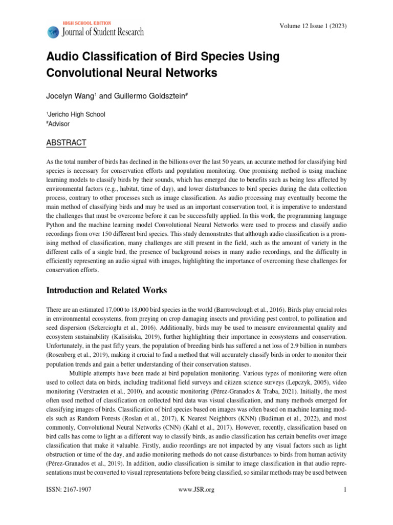 Audio Classification of Bird Species Using Convolu | PDF | Applied ...