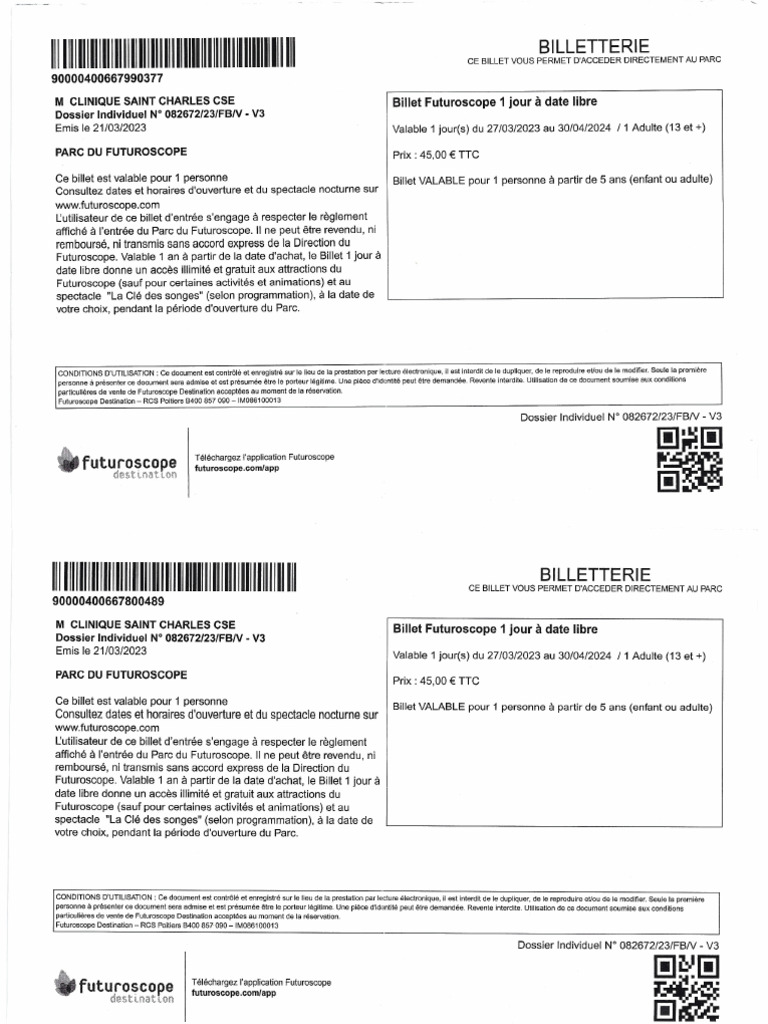 Billets Futuroscope | PDF
