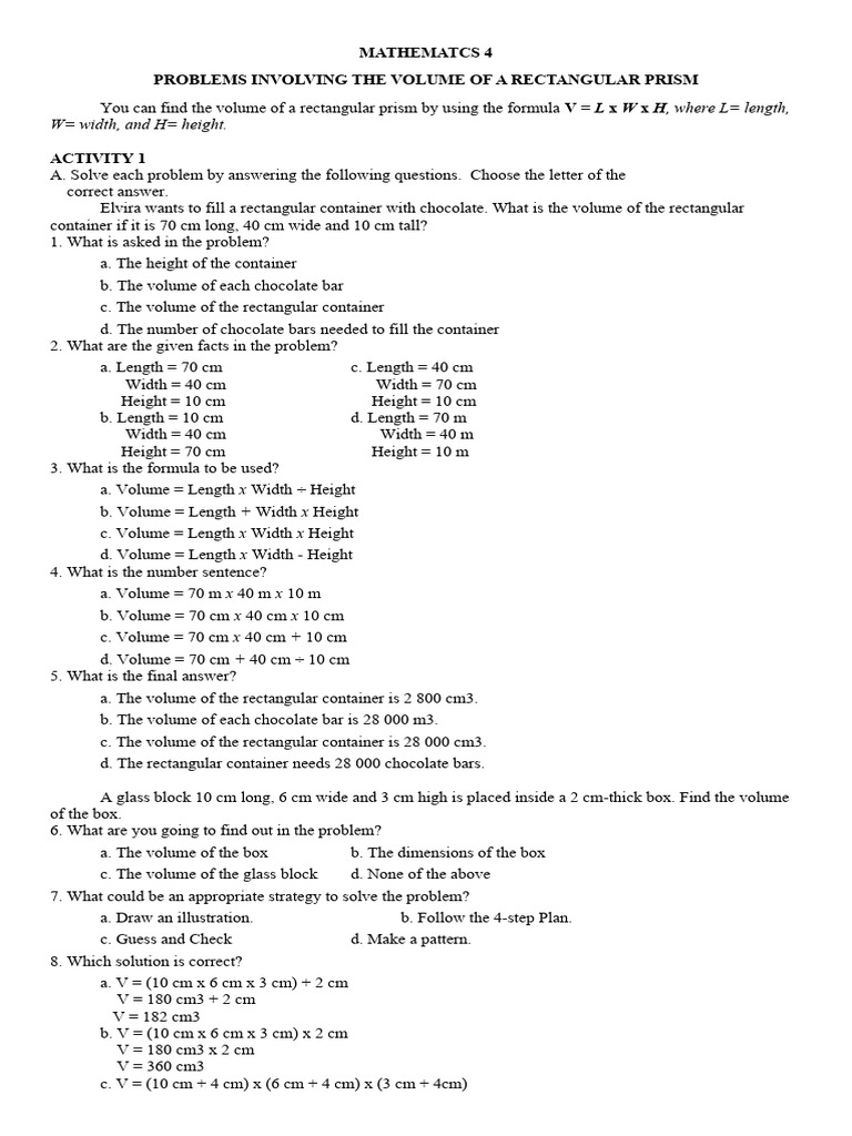 MATHEMATCS 4 Week 5 | PDF | Volume | Mathematics