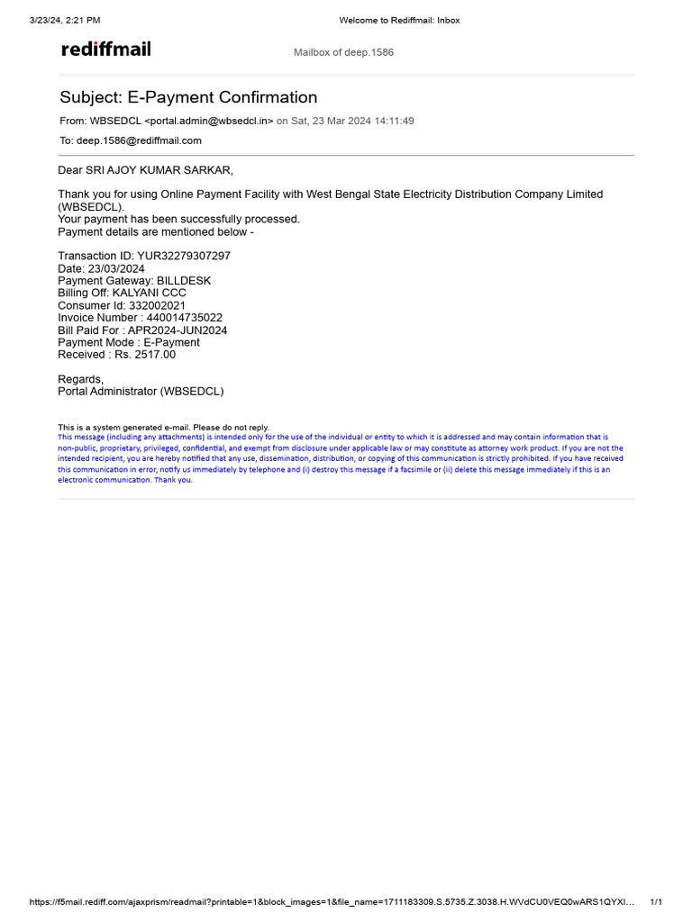 Welcome To Rediffmail - Inbox | PDF