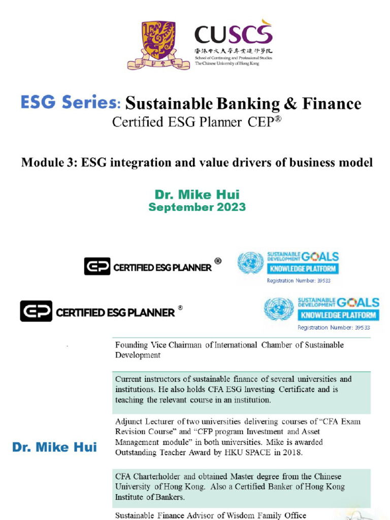 CUSCS Module 3 ESG Integration Value Drivers of Business Model Sep 2023 Printing | PDF