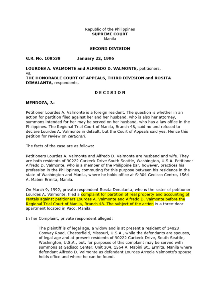 Valmonte v. Court of Appeals | PDF | Lawsuit | In Rem Jurisdiction