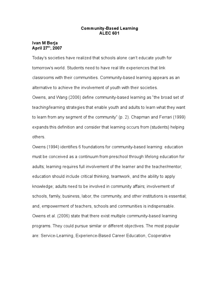 Community-Based Learning | PDF | Teaching | Learning