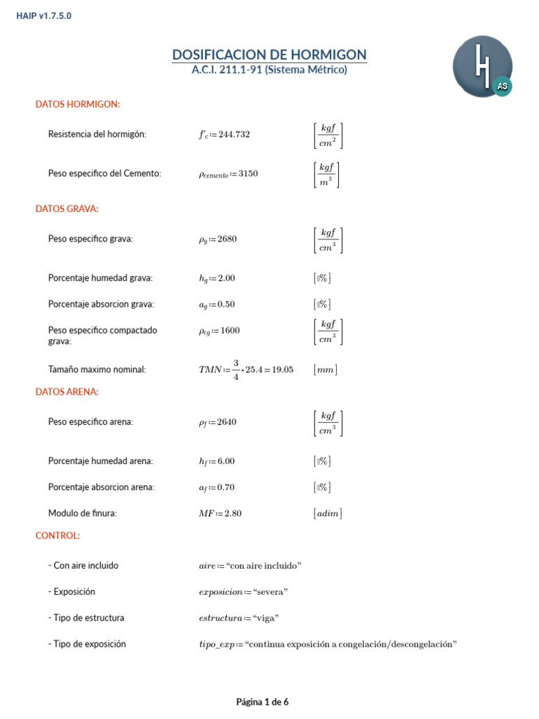 Dosificacion de Hormigon Aci | PDF | Ingeniero civil | Materiales de construcción