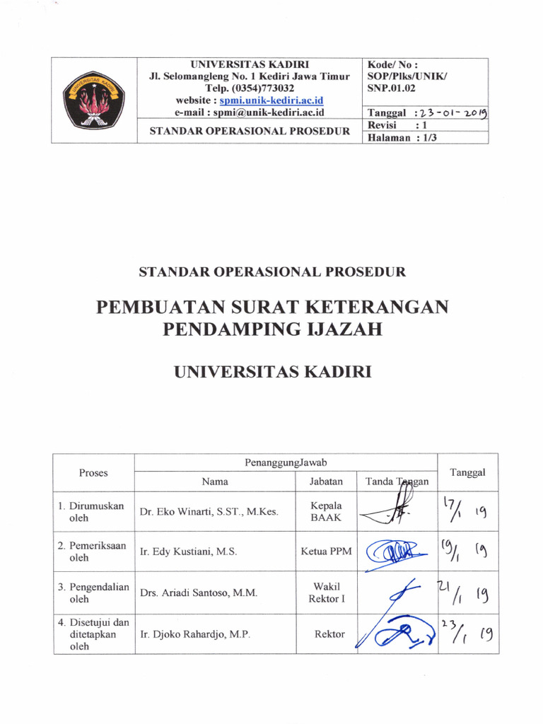 SNP.01.02 SOP Pembuatan Surat Keterangan Pendamping Ijazah | PDF