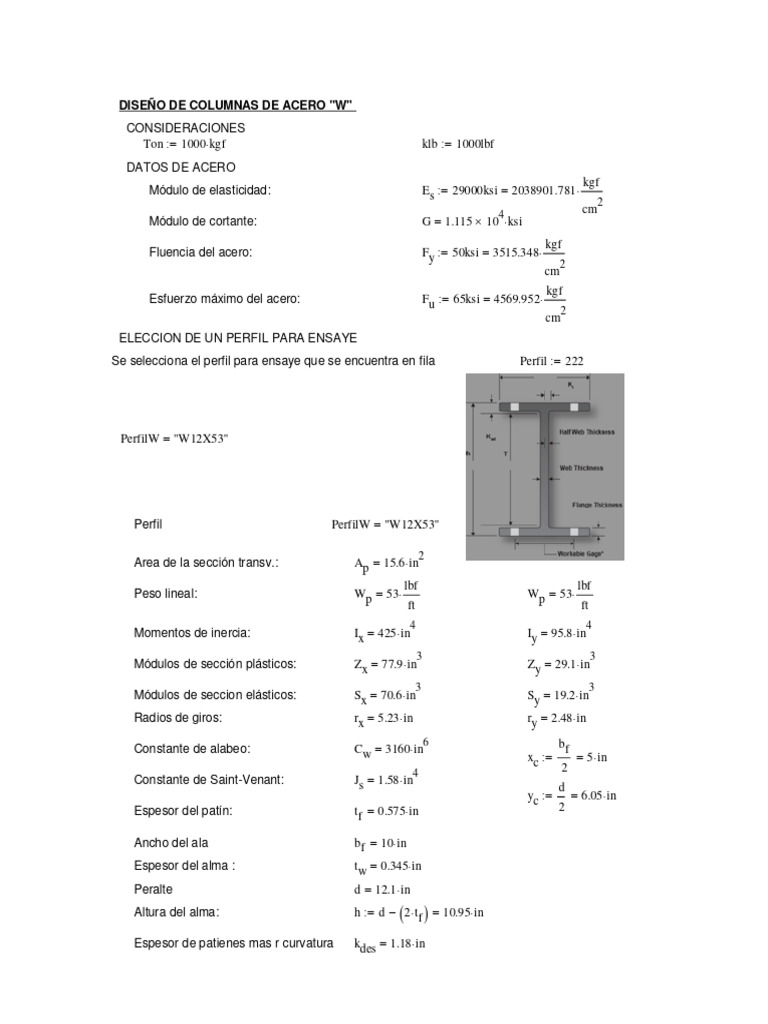 Diseño de Columnas de Acero W12X53 | PDF | Elasticidad (Física ...