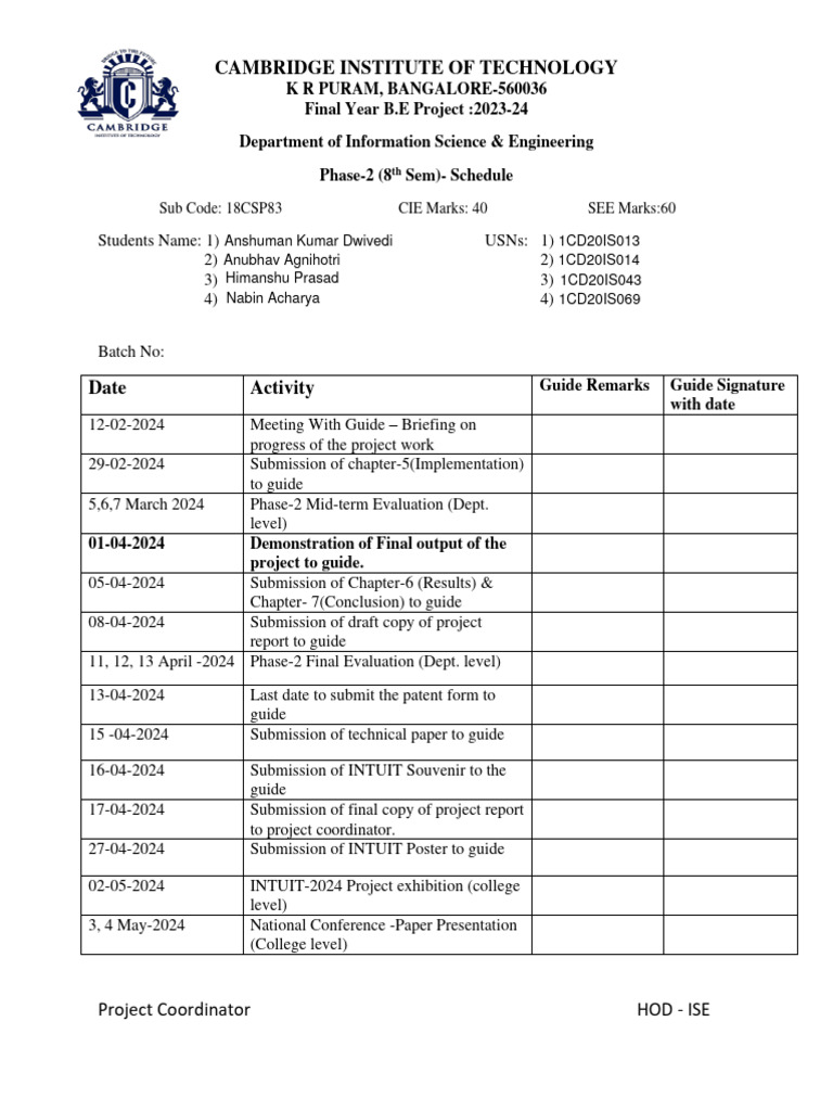 Phase-2 Schedule-8th Sem ISE | PDF