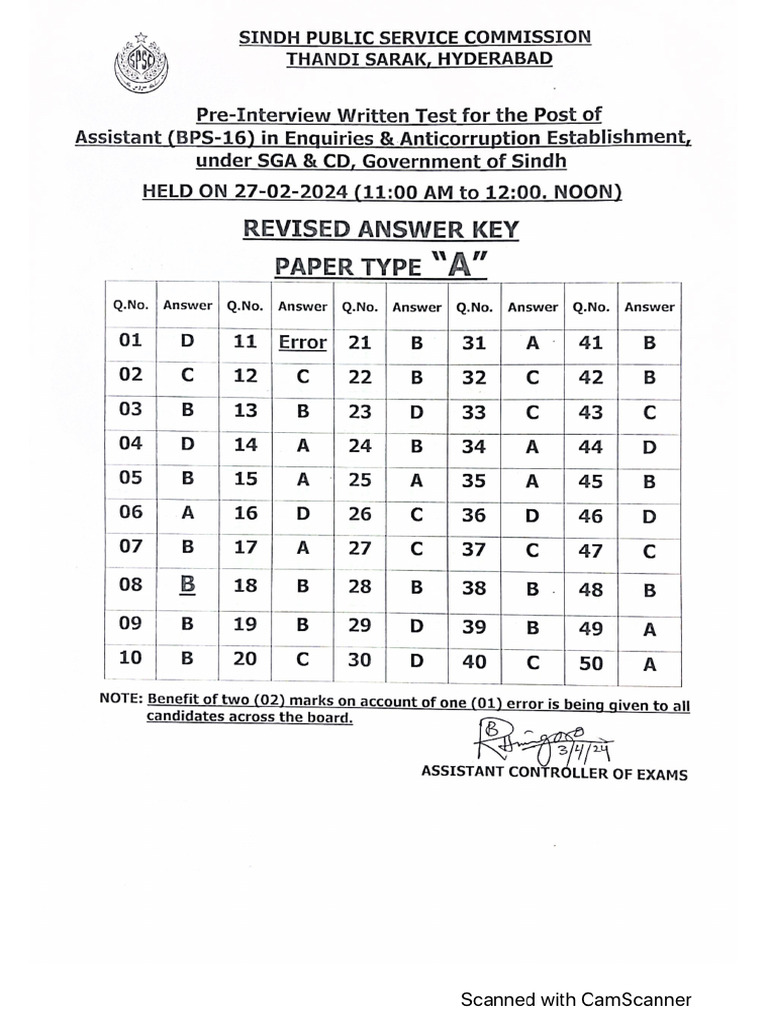 Revised Assistant Key | PDF