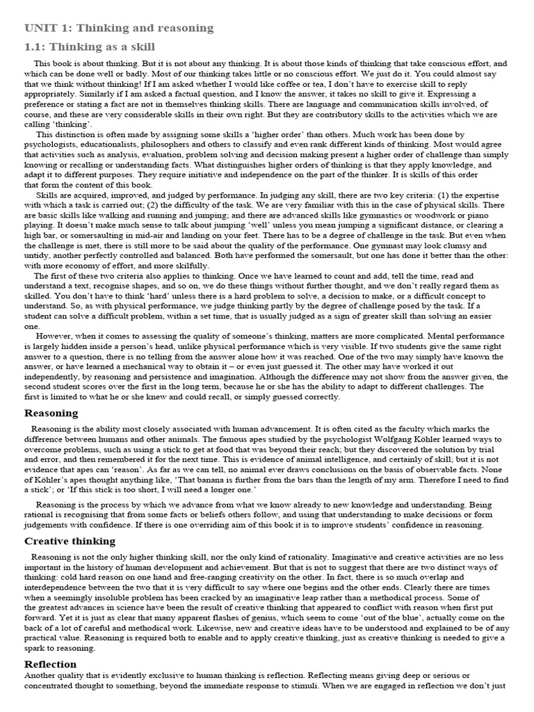 Unit 1 | PDF | Thought | Reason
