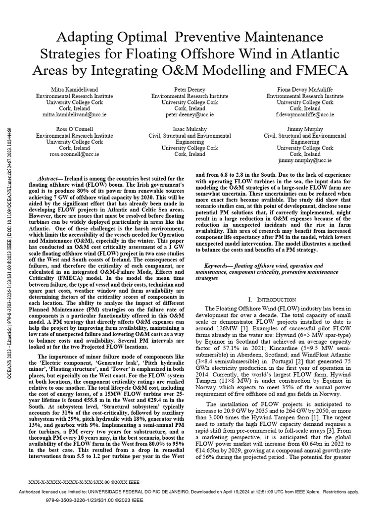 FMECA Manutenção FOWT | PDF | Offshore Wind Power | Wind Turbine