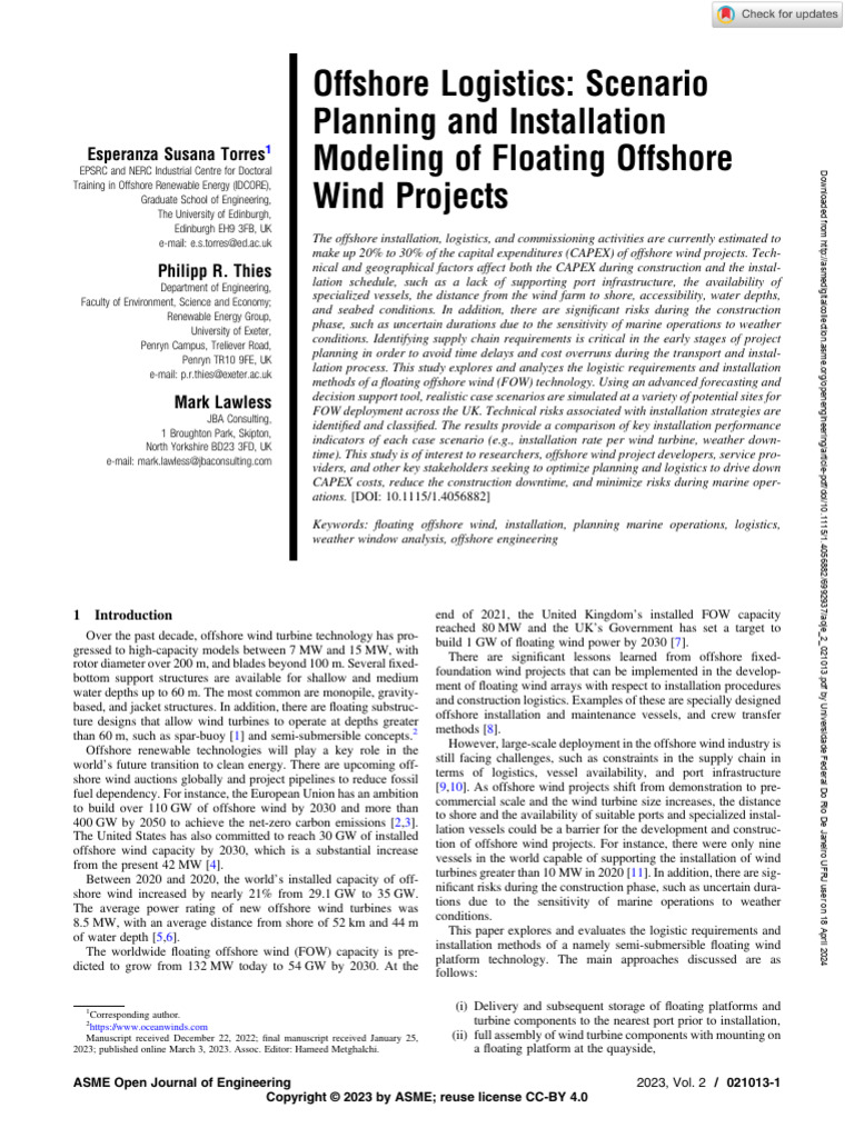 Offshore Logistics Scenario Planning And Installation Modeling Of Floating Offshore Wind