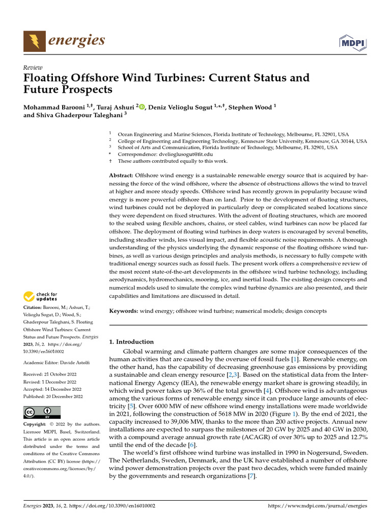 Floating Offshore Wind Turbines Current Status and | PDF | Offshore ...