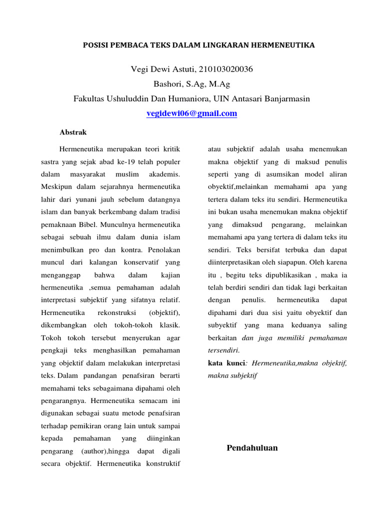 Posisi Pembaca Teks Dalam Lingkaran Hermeneutika | PDF