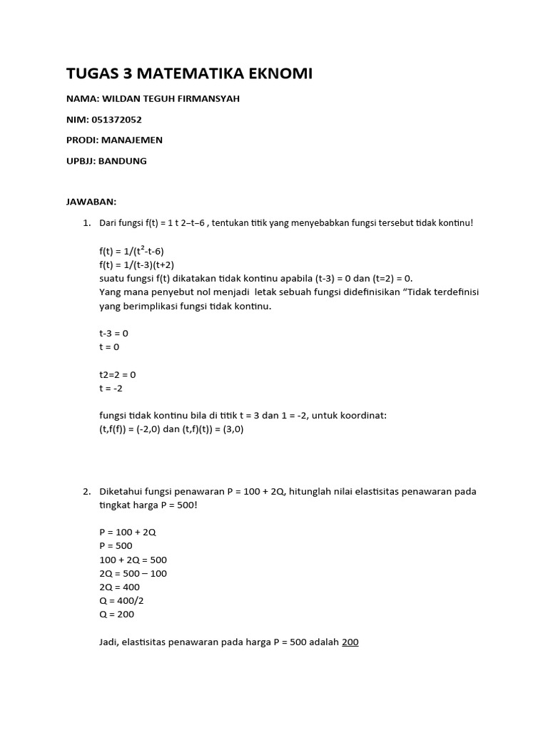 Tugas 3 Matematika Eknomi | PDF