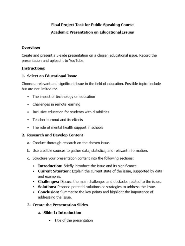 Final Project Task For Public Speaking Course | PDF | You Tube | Inclusion (Education)