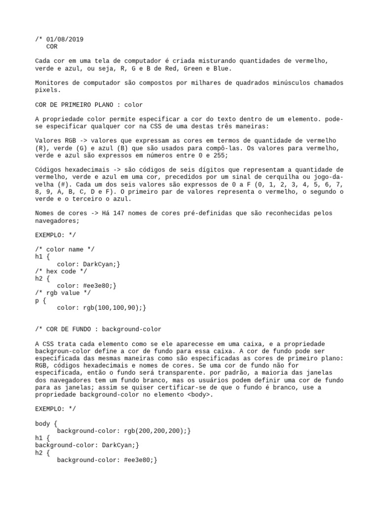 6 CSS - Aula - 03 - 1 | PDF | Modelo de cores RGB | Matiz