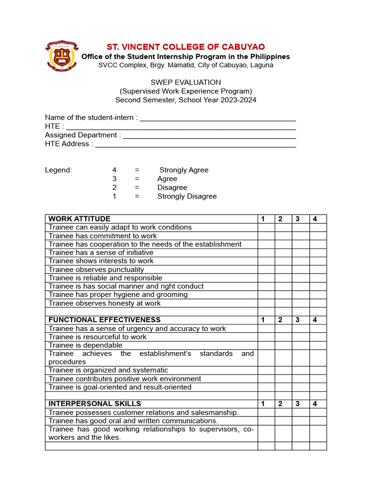 Swep Evaluation 2024 Download Free Pdf Behavioural Sciences Cognition