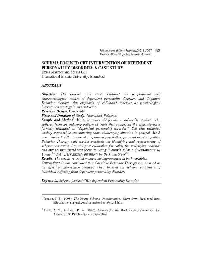Schema Focused CBT Intervention of Dependent Personality Disorder | PDF ...