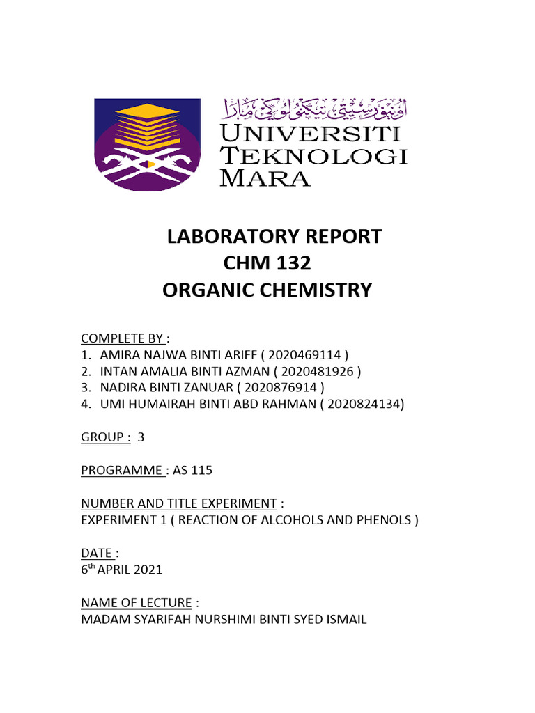 Experiment 1 CHM 132 | PDF | Ethanol | Acid