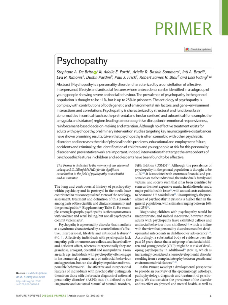 Psychopathy: Causes, Prevalence, and Impact | PDF | Psychopathy ...