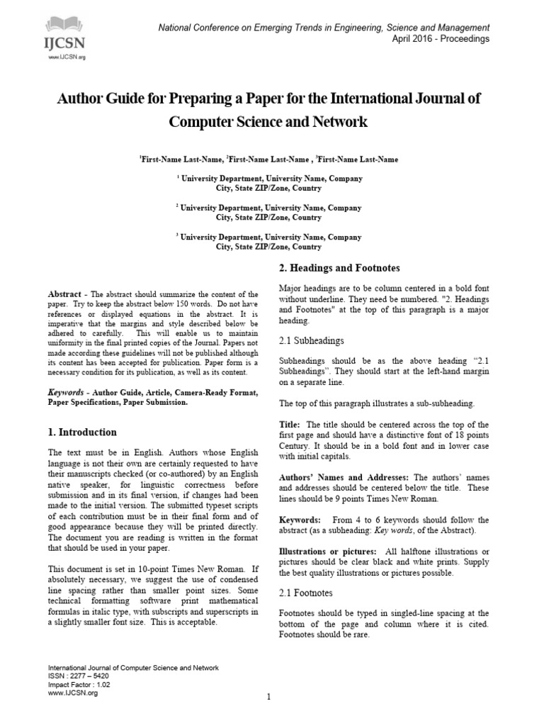 IJCSN_Paper_Template | Download Free PDF | Times New Roman | Publishing